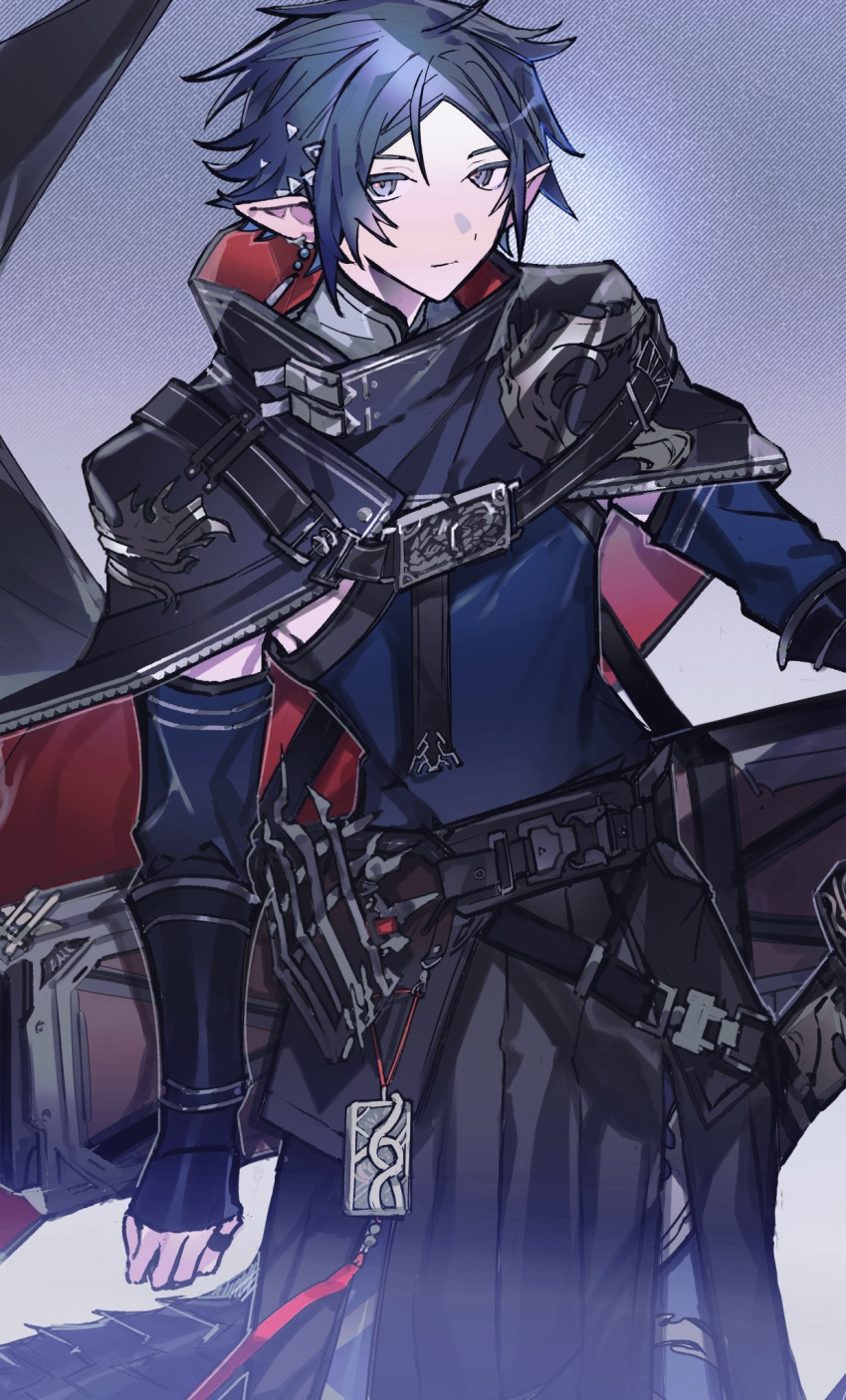 Safebooru - 1boy ameka arknights black cape black hair black shirt cape closed mouth cowboy shot ...