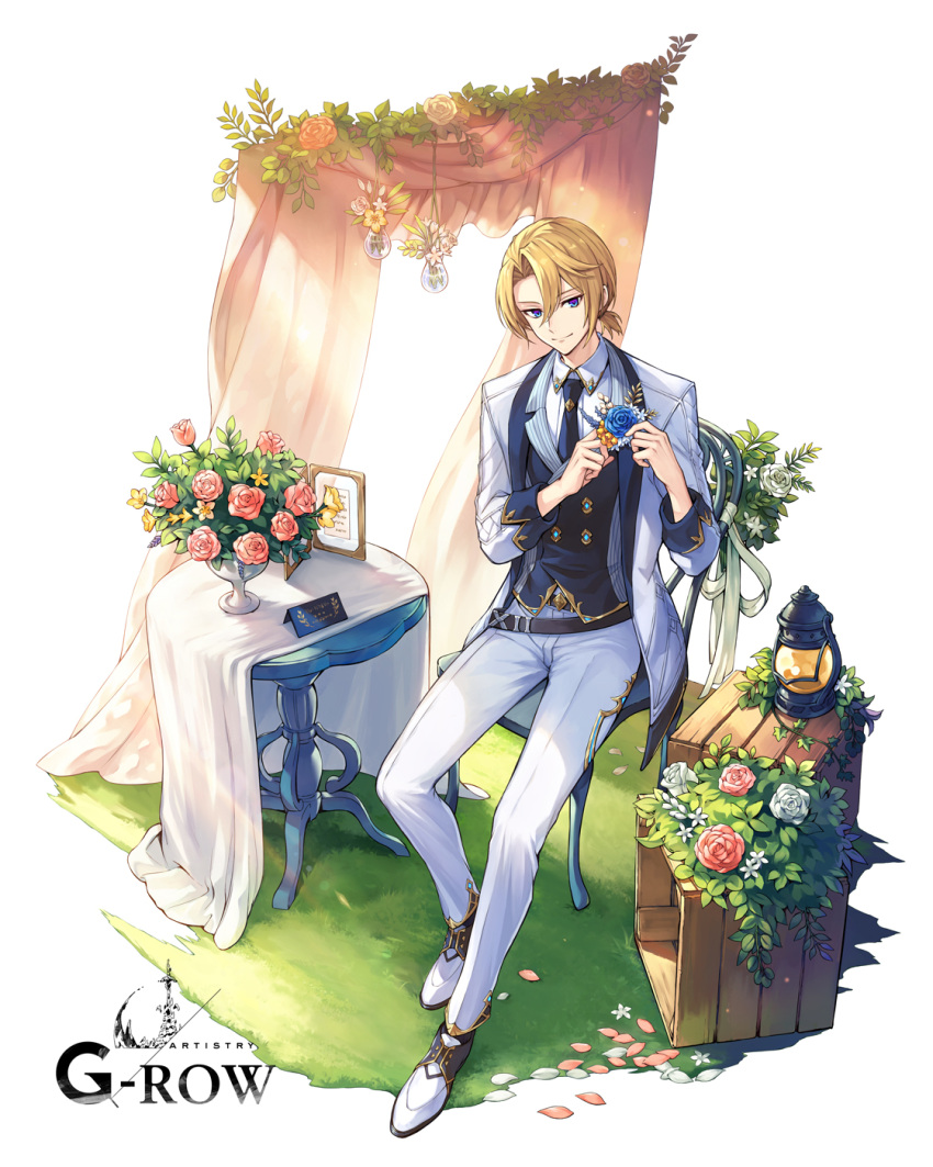 Safebooru - 1boy belt blonde hair blue eyes closed mouth dare ga tame no alchemist flower full ...
