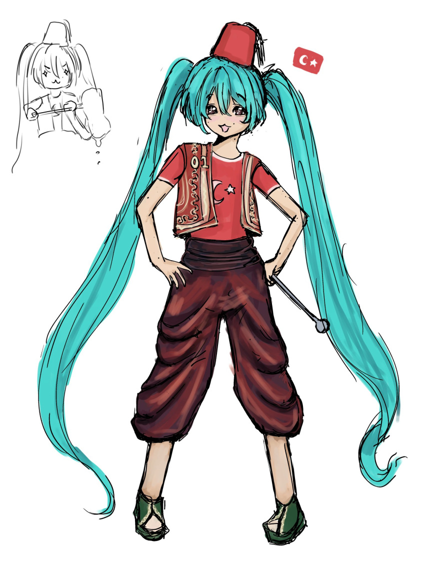 Safebooru - blue hair fez hat food green footwear hatsune miku highres ...