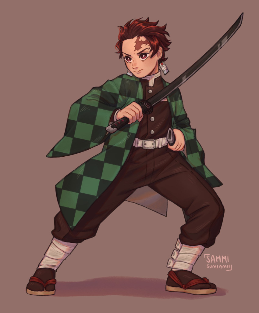 Safebooru - 1boy brown hair checkered clothes demon slayer uniform ...