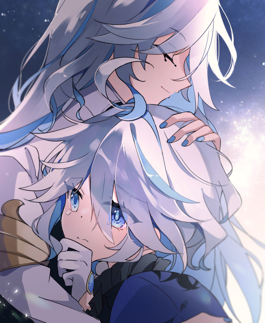 Safebooru - 2girls ahoge blue eyes closed eyes crying focalors (genshin ...