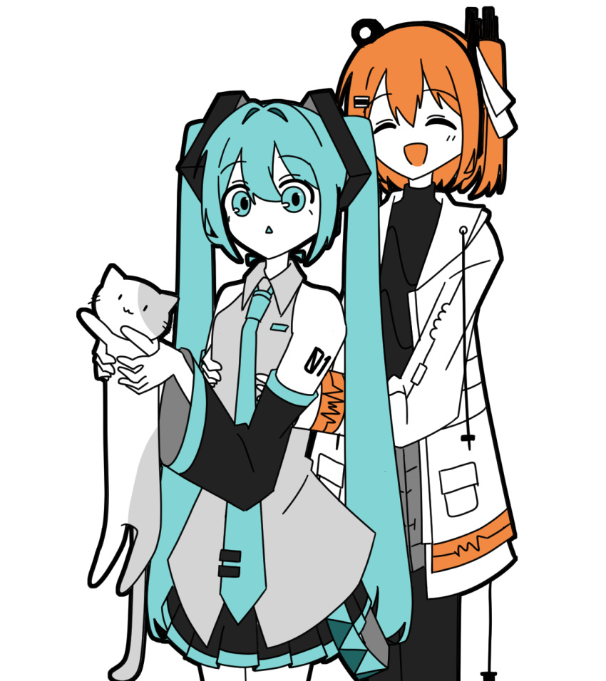 Safebooru - 2girls ^ ^ a.i. voice adachi rei animal aqua eyes aqua hair aqua necktie bare ...