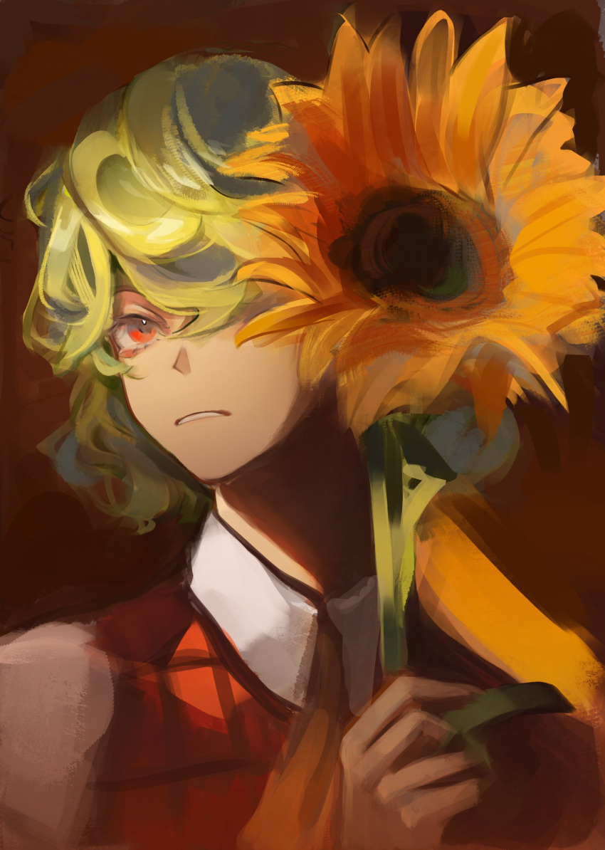 Safebooru - 1girl absurdres black background flower green hair hashtag-only commentary highres ...