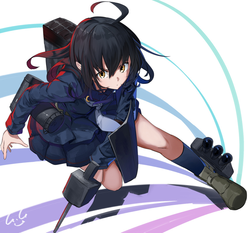 Safebooru - 1girl adapted turret ahoge black hair black sailor collar black serafuku blush ...