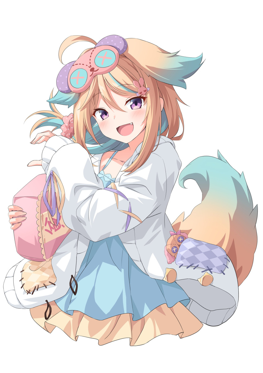Safebooru - 1girl absurdres ahoge animal ears aqua hair blonde hair blue camisole camisole ...