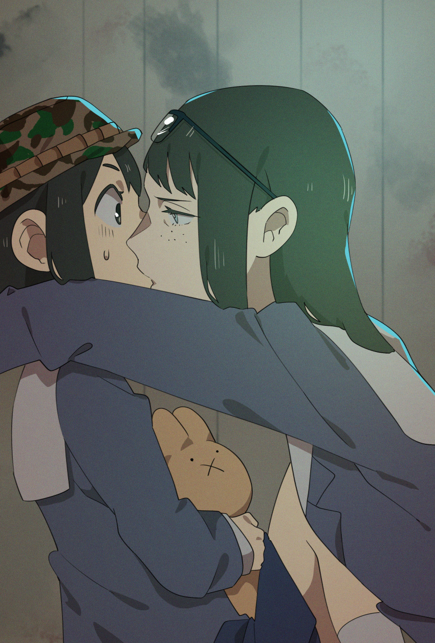 Safebooru - 2girls absurdres arm on another's shoulder asakusa midori asymmetrical bangs black ...