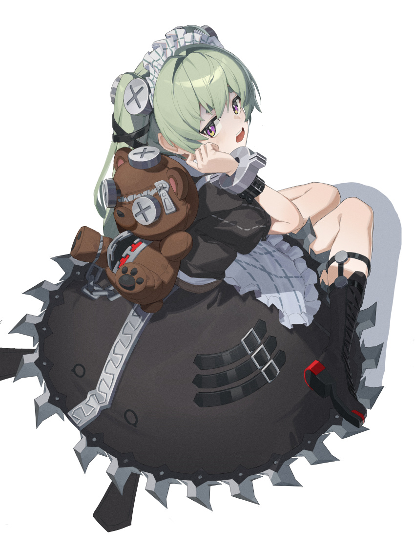 Safebooru - 1girl absurdres animal bag apron bear bag black dress black footwear boots ...