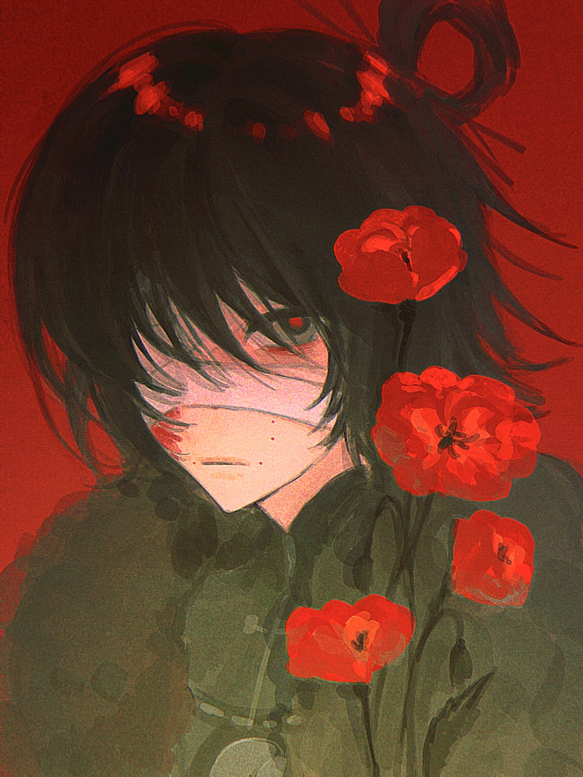 Safebooru - 1girl :| black eyes black hair black shirt chinese commentary closed mouth ...