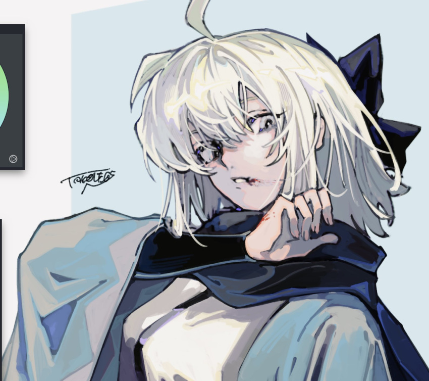 Safebooru - 1girl ahoge black arm warmers blonde hair blood blood on ...