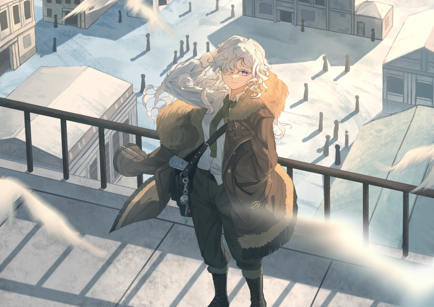 Safebooru - 1girl absurdres arm out of sleeve bag bird black bag blurry blurry foreground boots ...