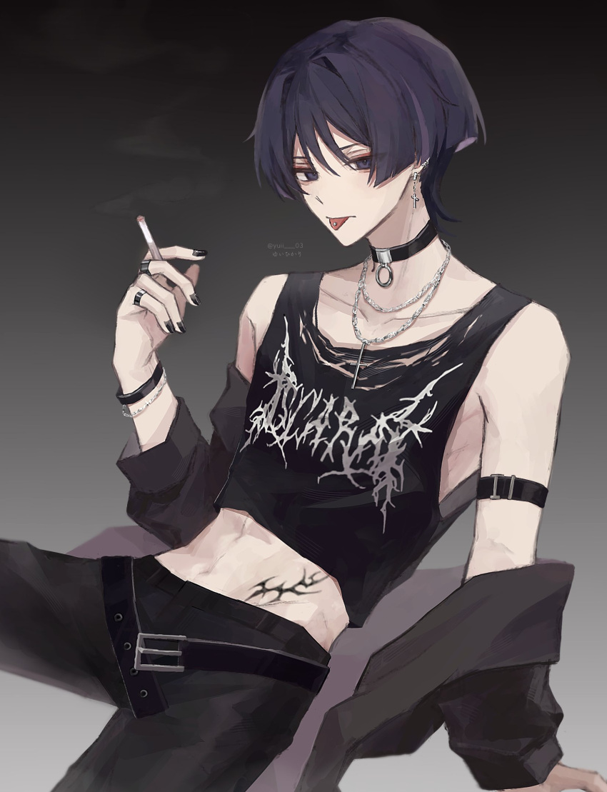 Safebooru - 1boy abs alternate costume arm belt arm support belt belt buckle black background ...