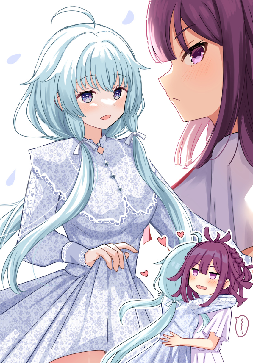 Safebooru - 2girls ahoge blue hair blunt ends blush braid closed mouth ...