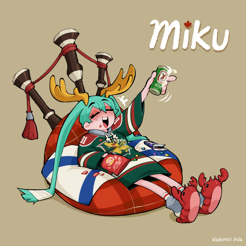 Safebooru - 1girl absurdres alcohol alexander keith's animal slippers ...