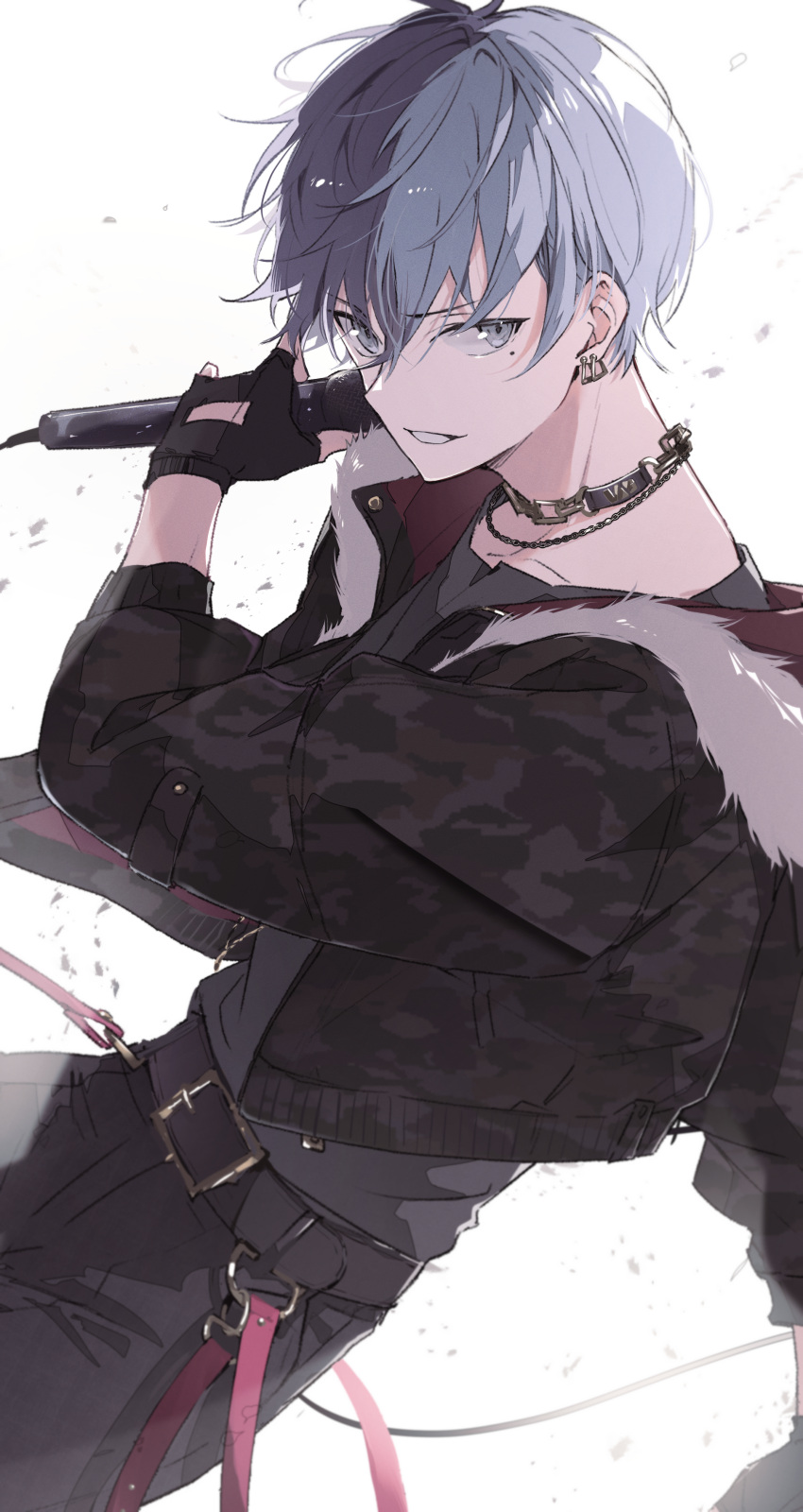 Safebooru - 1boy absurdres aoyagi touya arm up belt belt buckle black belt black gloves black ...