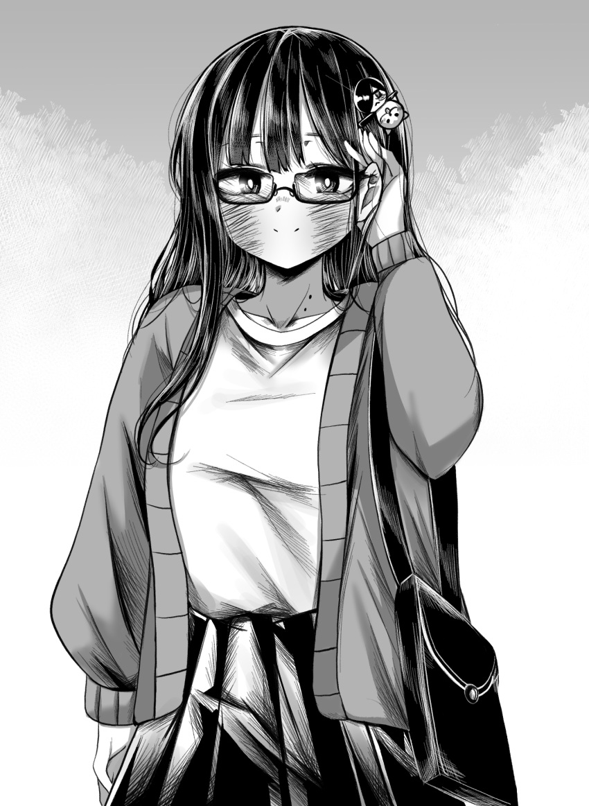 Safebooru - 1girl adjusting hair ao tanuki bag blush boku no kokoro no ...