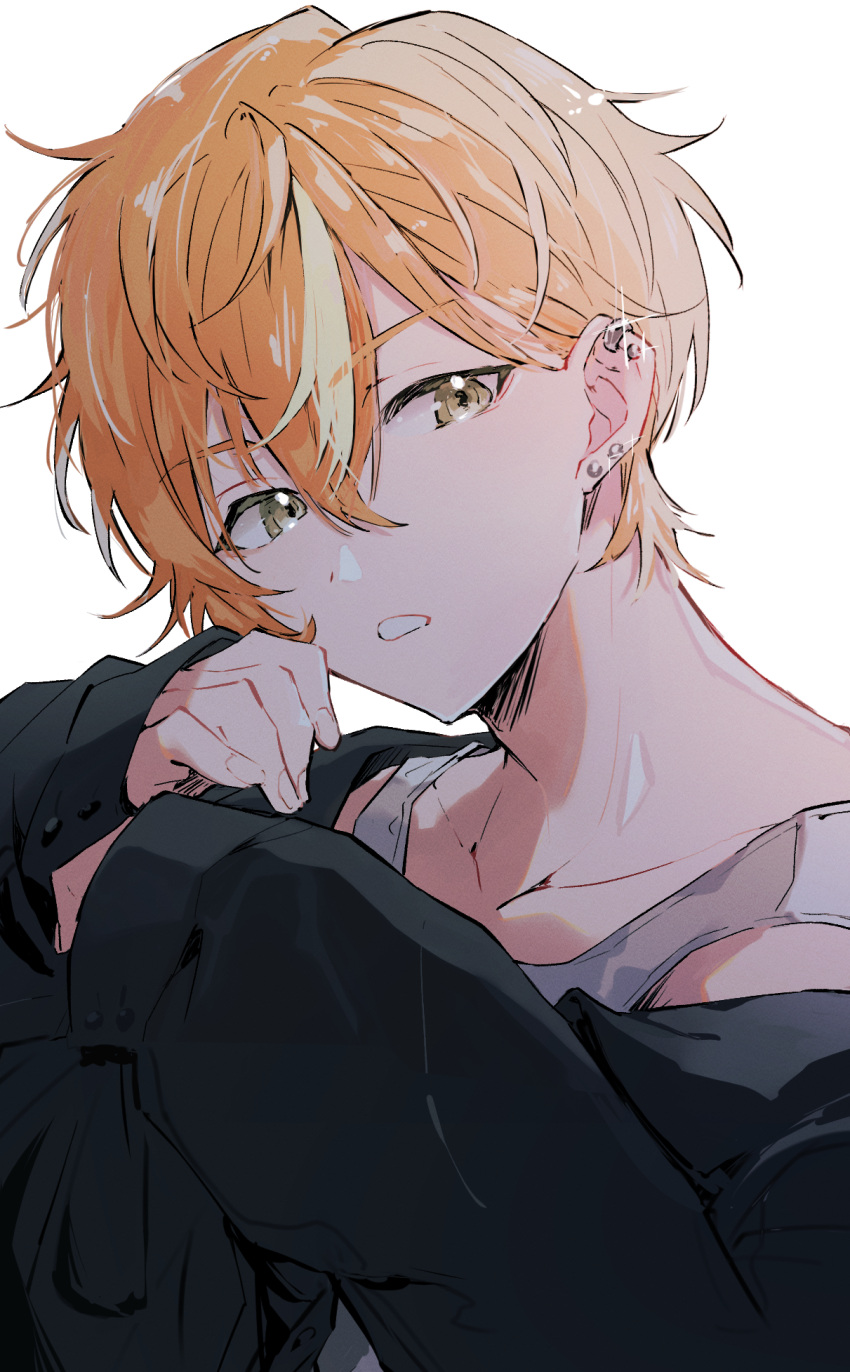 Safebooru - 1boy arms up black sweater collarbone ear piercing earrings ...