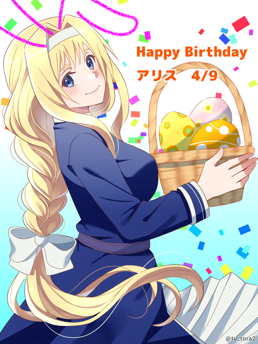 Safebooru - 1girl absurdres alice zuberg animal ears basket blonde hair blue dress blue eyes ...