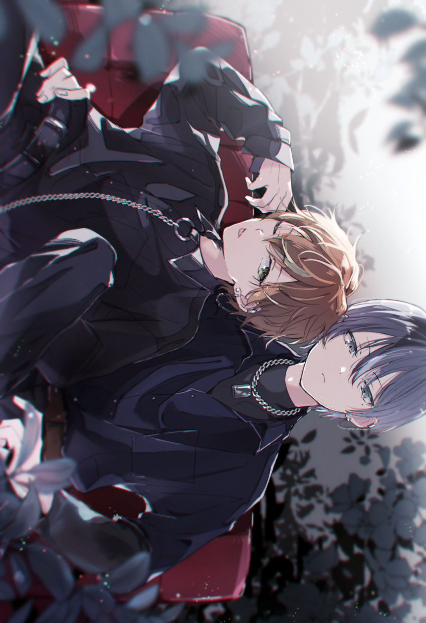 Safebooru - 2boys aoyagi touya arm up belt black belt black shirt blue eyes blue hair blue shirt ...