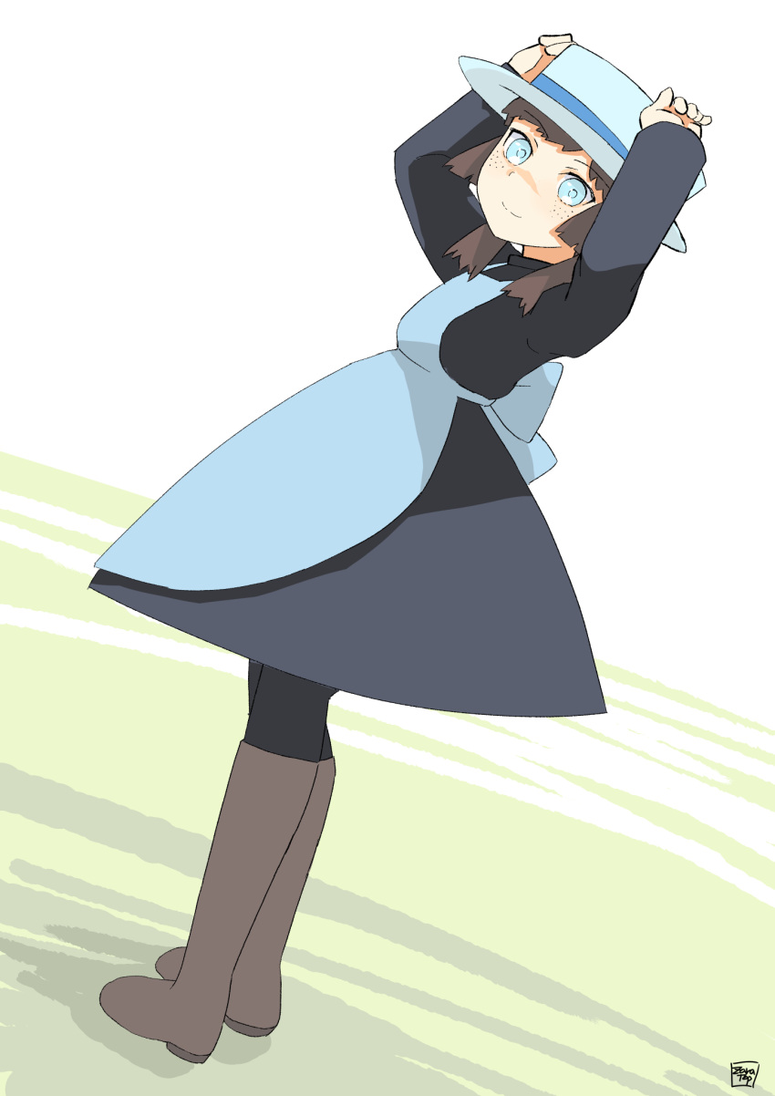 Safebooru - 1girl adjusting clothes adjusting headwear alternate costume apron artist logo black ...