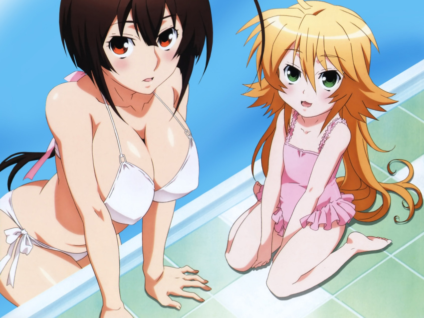 Safebooru - bikini blonde hair brown eyes brown hair cleavage green eyes kusano musubi sekirei ...
