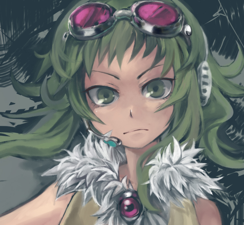 Safebooru - face goggles goggles on head green eyes green hair gumi ...