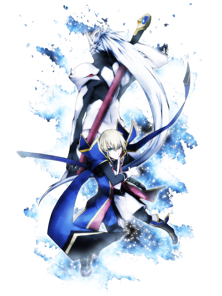 Safebooru - back-to-back blazblue blonde hair blue hair gloves green ...