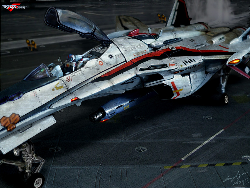 Safebooru - flightsuit gunpod hangar helmet highres macross macross ...