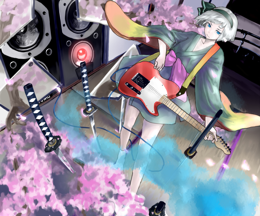 Safebooru - ghost guitar instrument japanese clothes katana konpaku ...