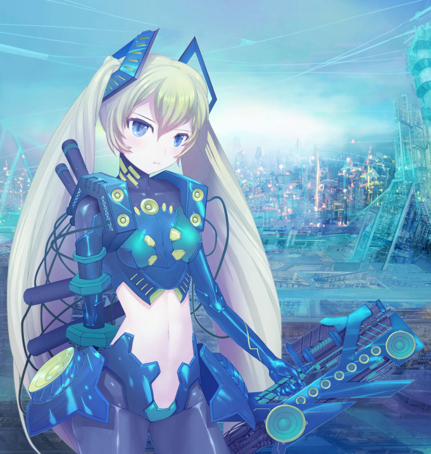 Safebooru Bikini Armor Blonde Hair Blue Eyes City Cityscape Consent