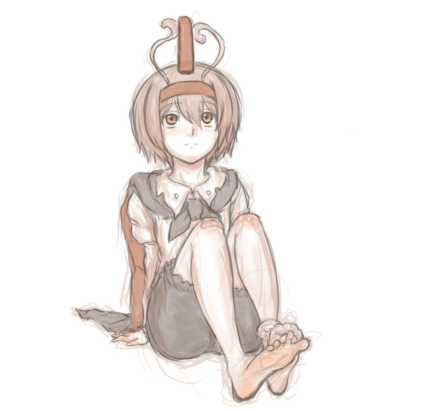 Safebooru - 1girl antennae barefoot baton cape feet hairband kuro suto ...