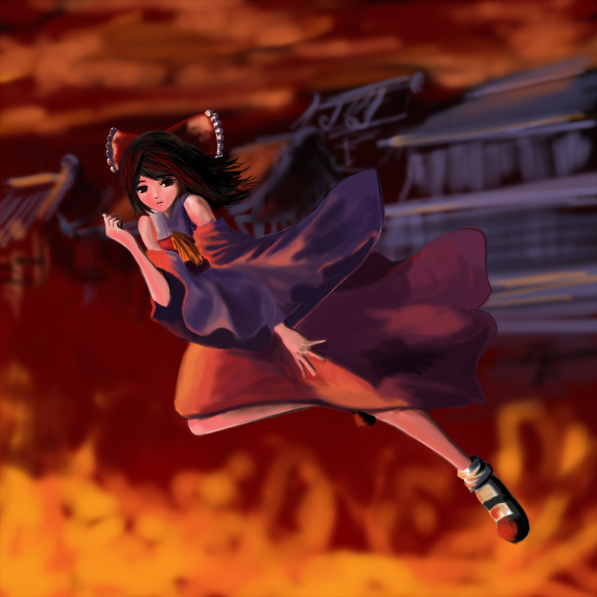 Safebooru - fire flying hakurei reimu highres solo touhou weiyang | 485126