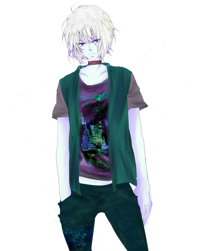 Safebooru - accelerator choker drop362 hands in pockets pants red eyes ...