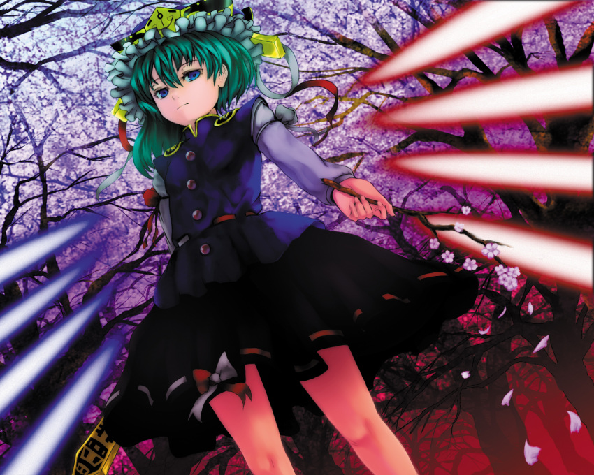 Safebooru - branch cherry blossoms circlek danmaku from below green ...