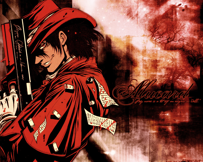 Safebooru - alucard (hellsing) ascot dual wielding green gun hat ...