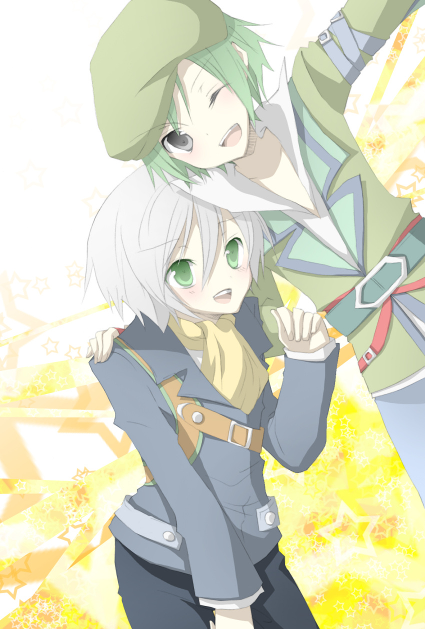 Safebooru - bad id green eyes green hair grey eyes hat highres male ...