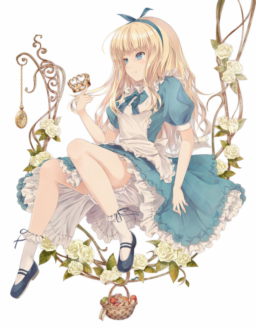 Safebooru - alice in wonderland apron basket blonde hair bloomers blue eyes blush bow crown ...