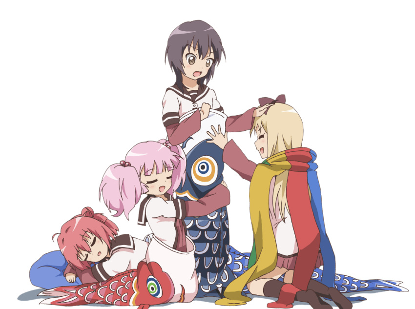 Safebooru - 4girls :d ahoge akaza akari black hair blonde hair bow brown eyes carp closed eyes ...