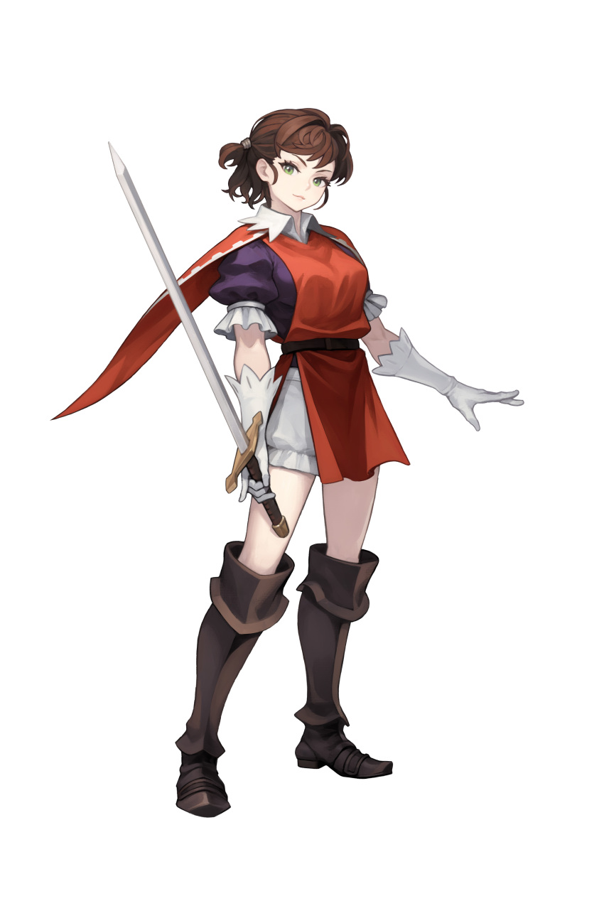 Safebooru - absurdres braid brown hair cape full body gloves green eyes highres holding holding ...