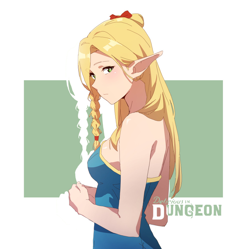 Safebooru - 1girl absurdres bare shoulders blonde hair blush braid breasts copyright name ...