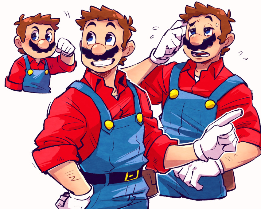 Safebooru - 1boy belt blue eyes blue overalls brown hair collared shirt ...