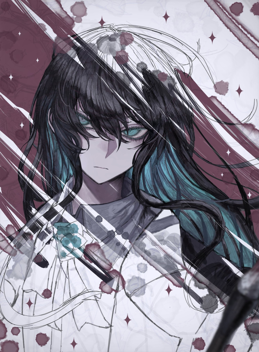 Safebooru - 1girl ado (utaite) black hair blue hair chando (ado) closed mouth collared shirt ...