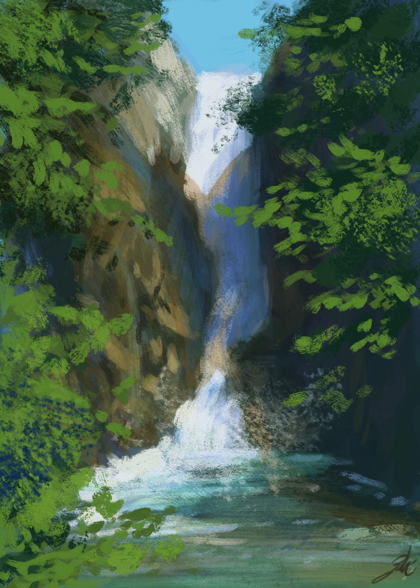 Safebooru - commentary request day highres no humans original outdoors river scenery signature ...
