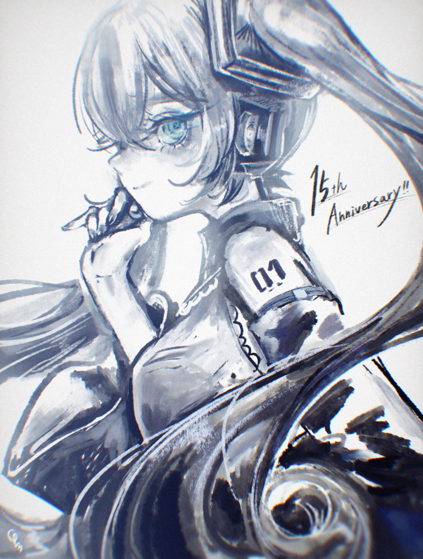 Safebooru - 1girl aqua eyes bare shoulders black sleeves closed mouth collared shirt detached ...