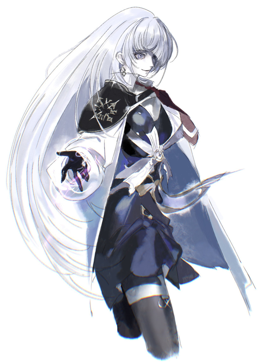 Safebooru - 1girl arcaea belt black gloves blue eyes bow earrings evil smile gloves grey hair ...