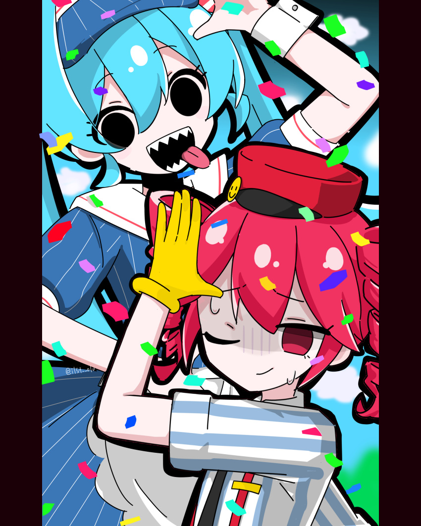 Safebooru - 2girls absurdres black eyes blue dress blue hair bow dress ...