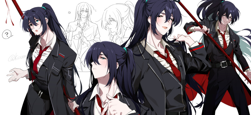 Safebooru - 1boy aqua eyes black coat black hair black vest coat collared shirt guan dao half ...