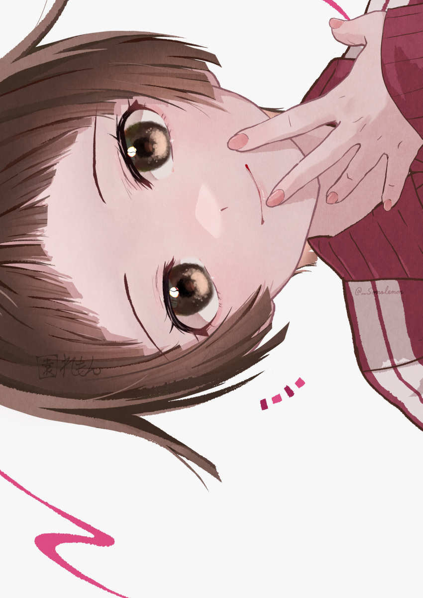 Safebooru - 1girl absurdres arched bangs artist name brown eyes brown ...