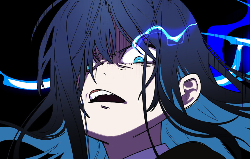 Safebooru - 1girl ado (utaite) black background black hair blue eyes ...