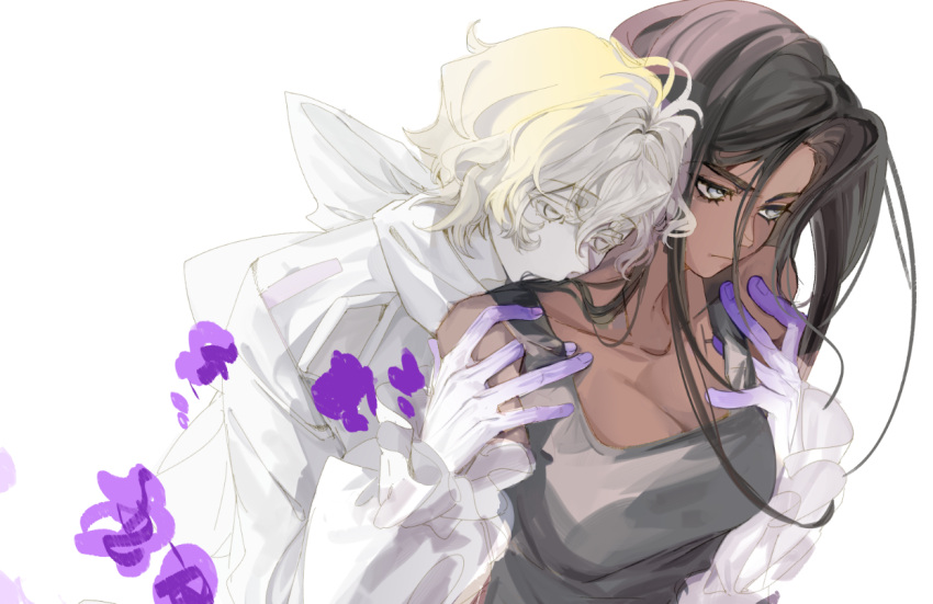 Safebooru - 1boy 1girl alien stage bare shoulders black tank top blonde hair brown hair ...