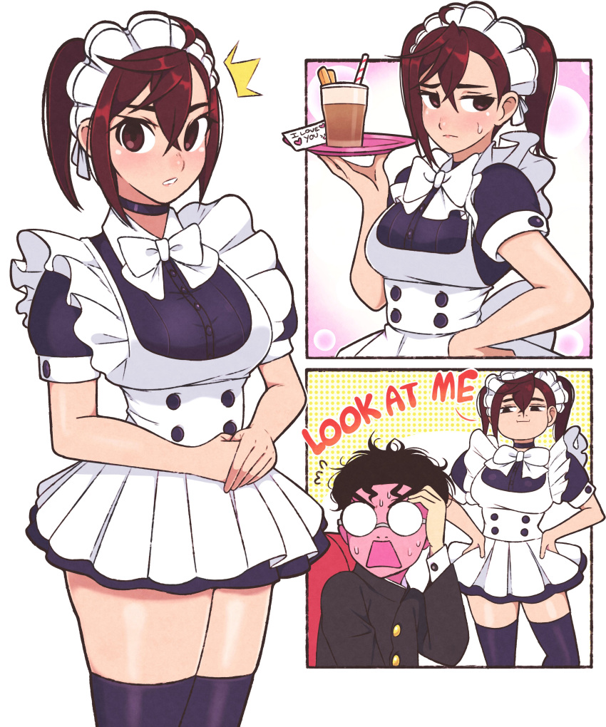 Safebooru - 1boy 1girl absurdres apron ayase momo black hair blush brown hair copyright request ...